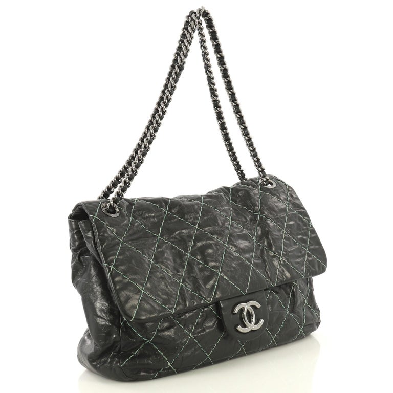 Chanel Double Stitch Flap Bag Quilted Glazed Calfskin Large at 1stDibs ...