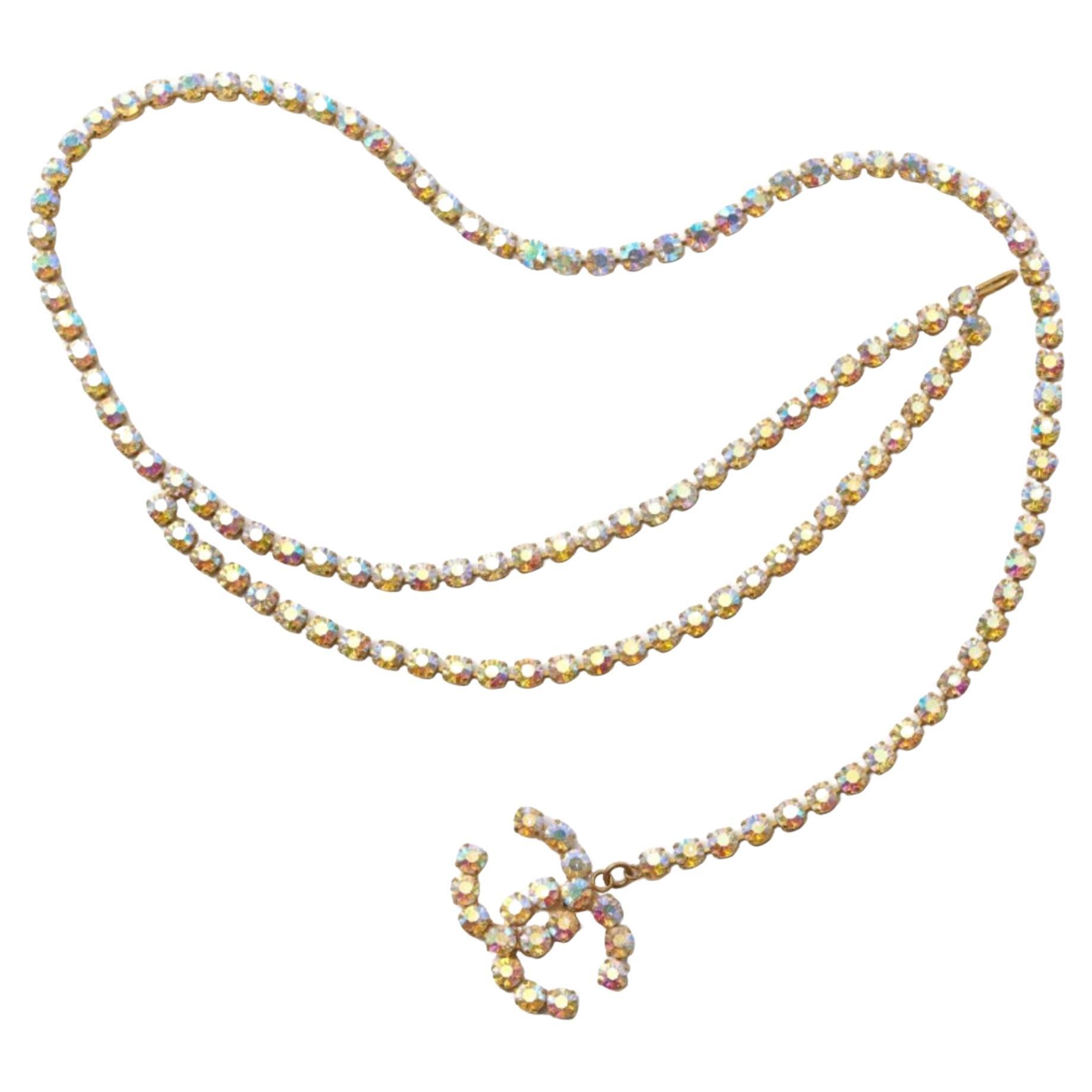 Chanel 1995 Runway Double Strand Rhinestone CC Diamond Barbie Belt For ...