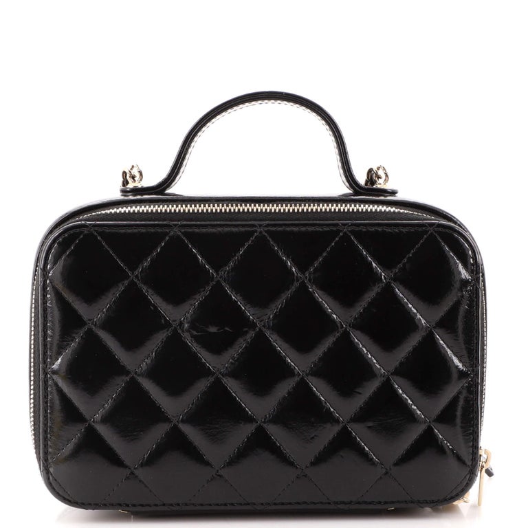 Chanel Double Zip CC Vanity Case Quilted Shiny Lambskin Small For Sale ...