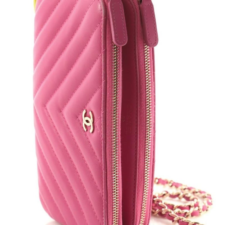 Chanel Double Zip Clutch with Chain Chevron Lambskin at 1stDibs