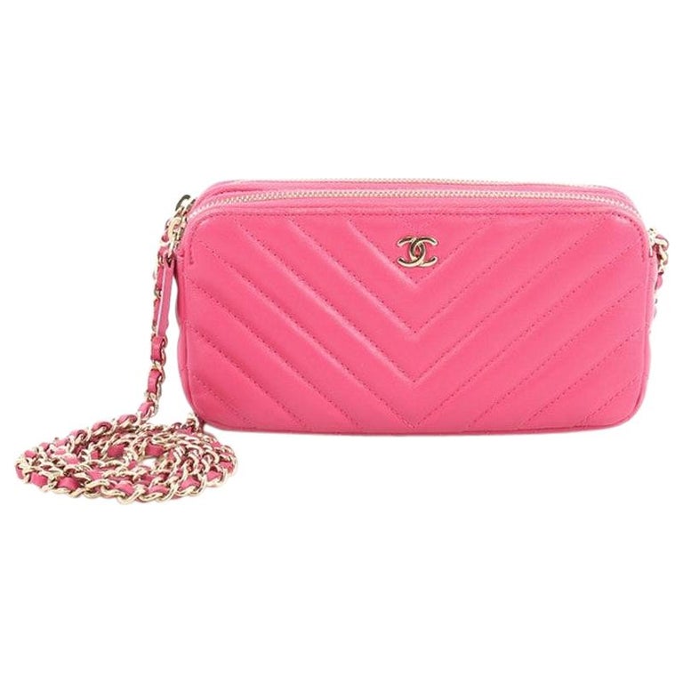 Chanel Double Zip Clutch with Chain Chevron Lambskin at 1stDibs