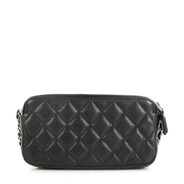 Chanel Double Zip Clutch with Chain Quilted Caviar at 1stDibs
