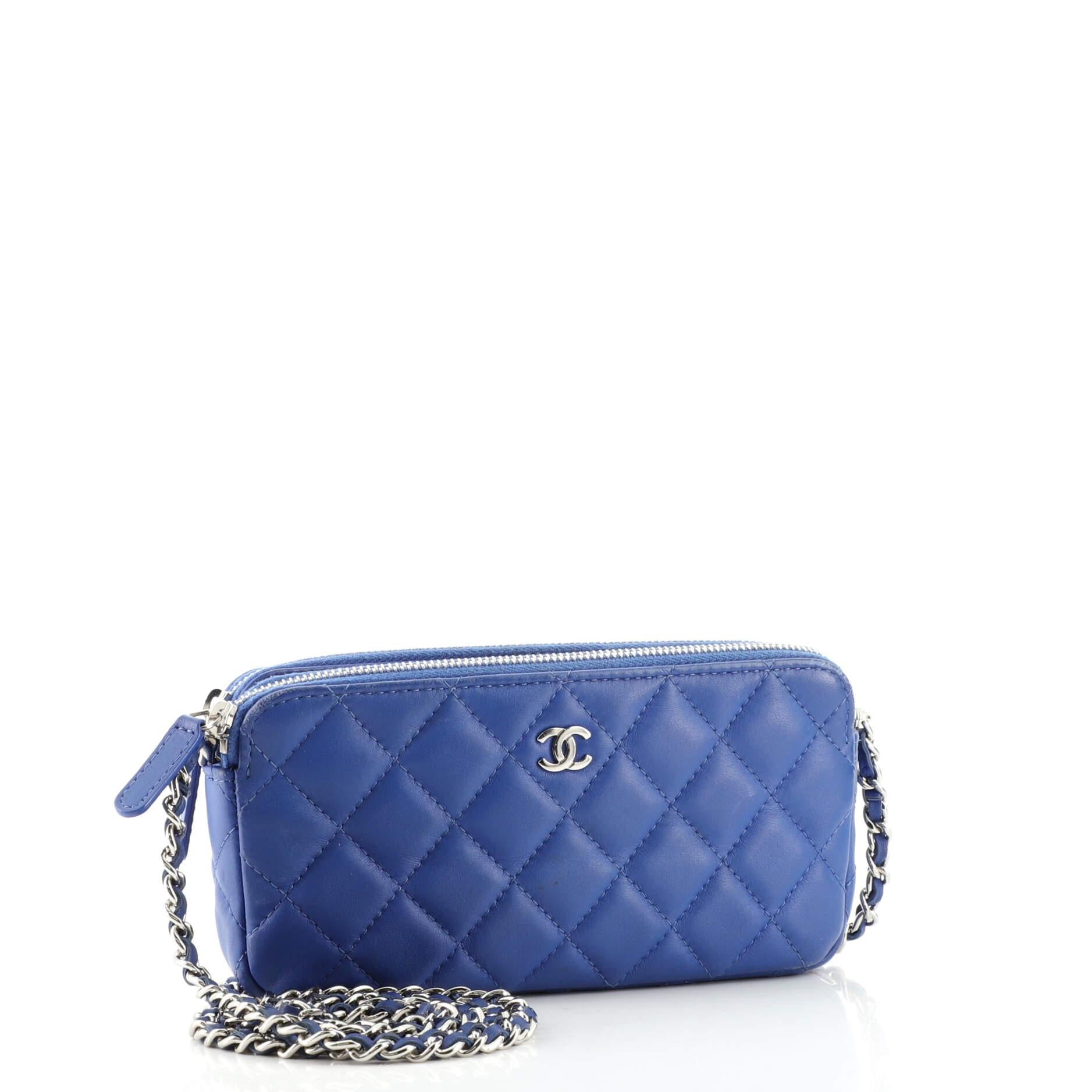 Chanel Double Zip Clutch with Chain Quilted Lambskin at 1stDibs