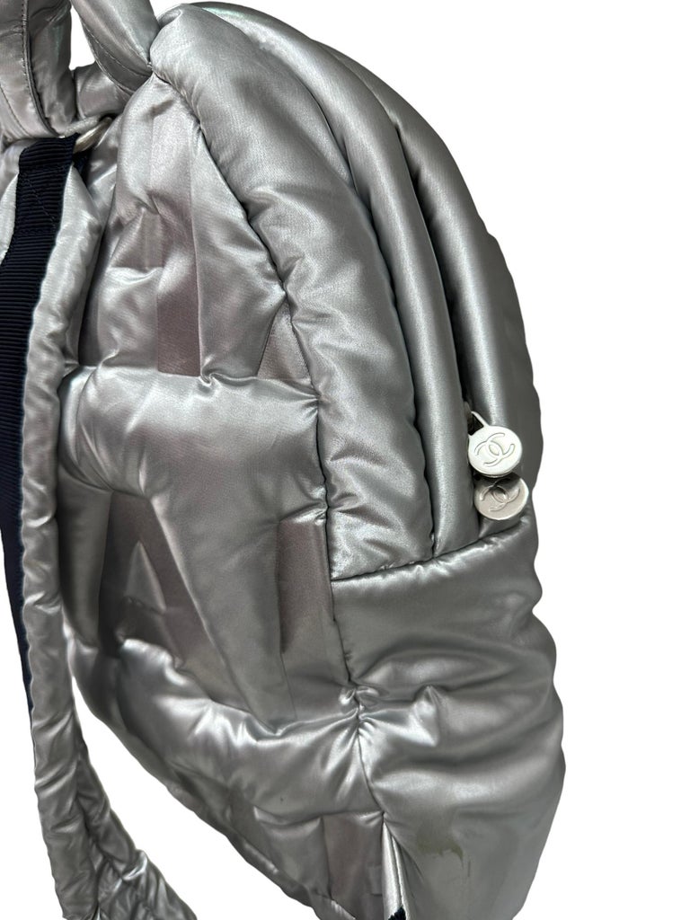 Chanel Doudone Silver Nylon and Fabric Backpack For Sale at 1stDibs