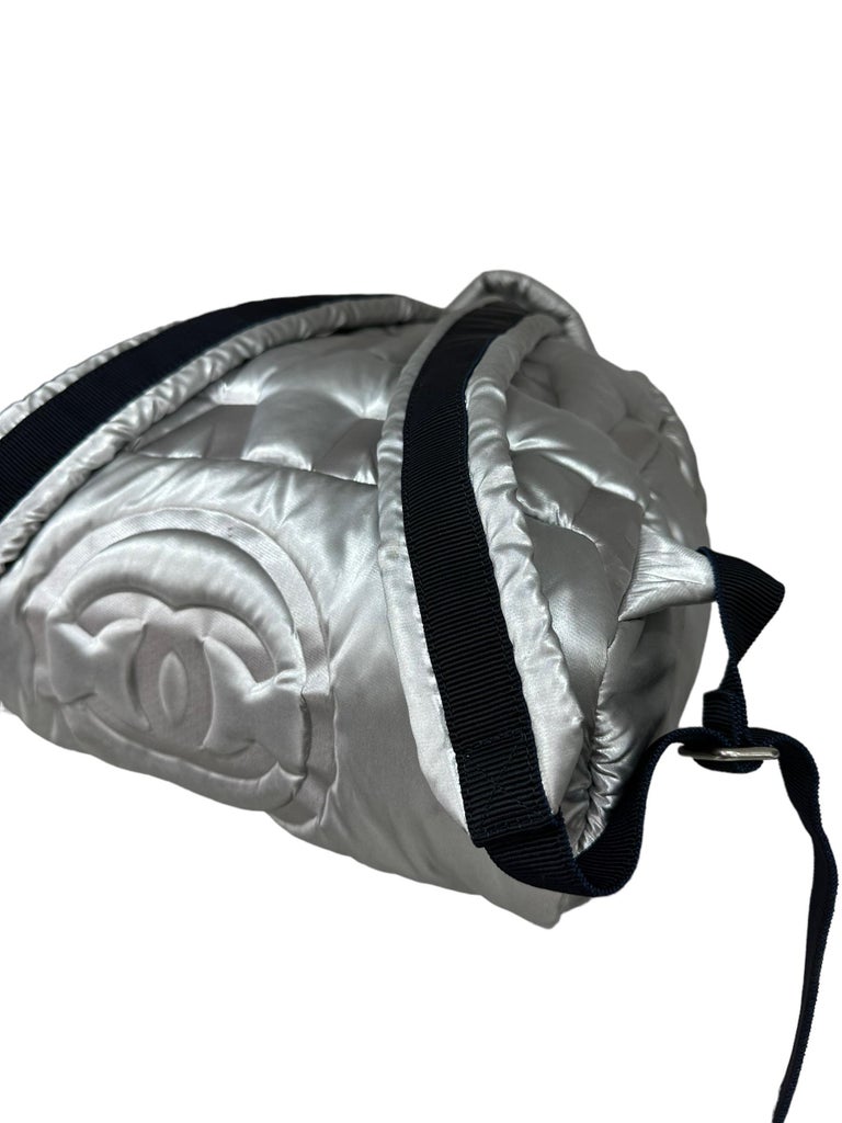 Chanel Doudone Silver Nylon and Fabric Backpack For Sale at 1stDibs