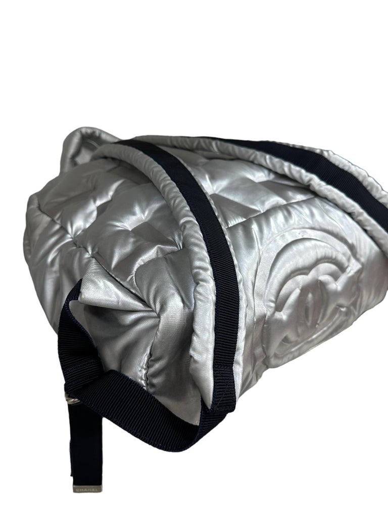Chanel Doudone Silver Nylon and Fabric Backpack For Sale at 1stDibs