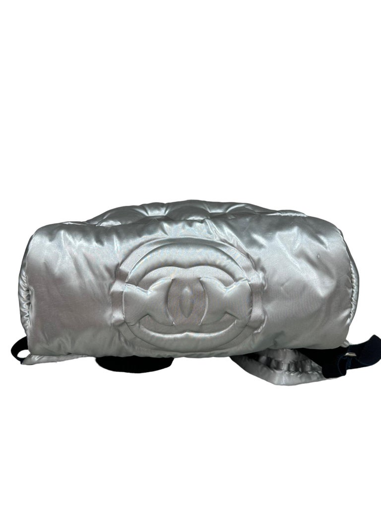 Chanel Doudone Silver Nylon and Fabric Backpack For Sale at 1stDibs