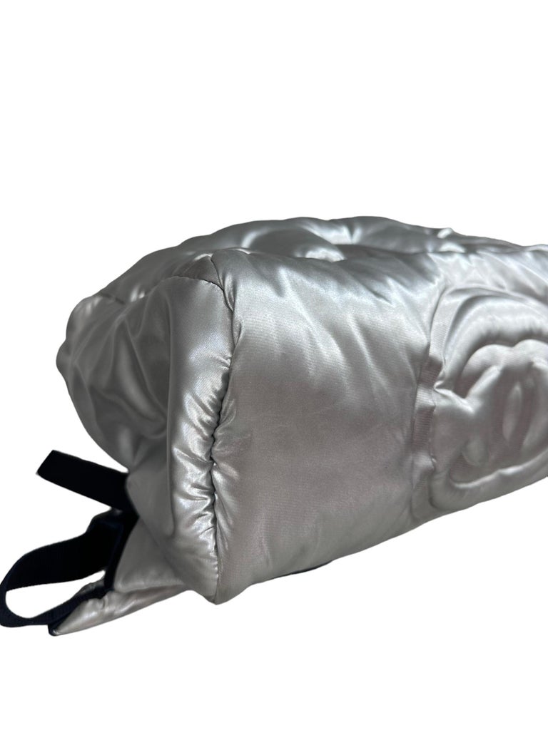 Chanel Doudone Silver Nylon and Fabric Backpack For Sale at 1stDibs