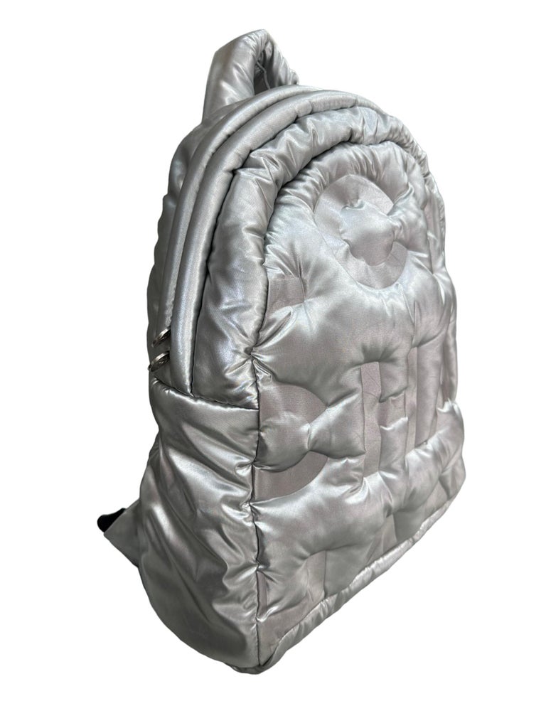 Chanel Doudone Silver Nylon and Fabric Backpack For Sale at 1stDibs