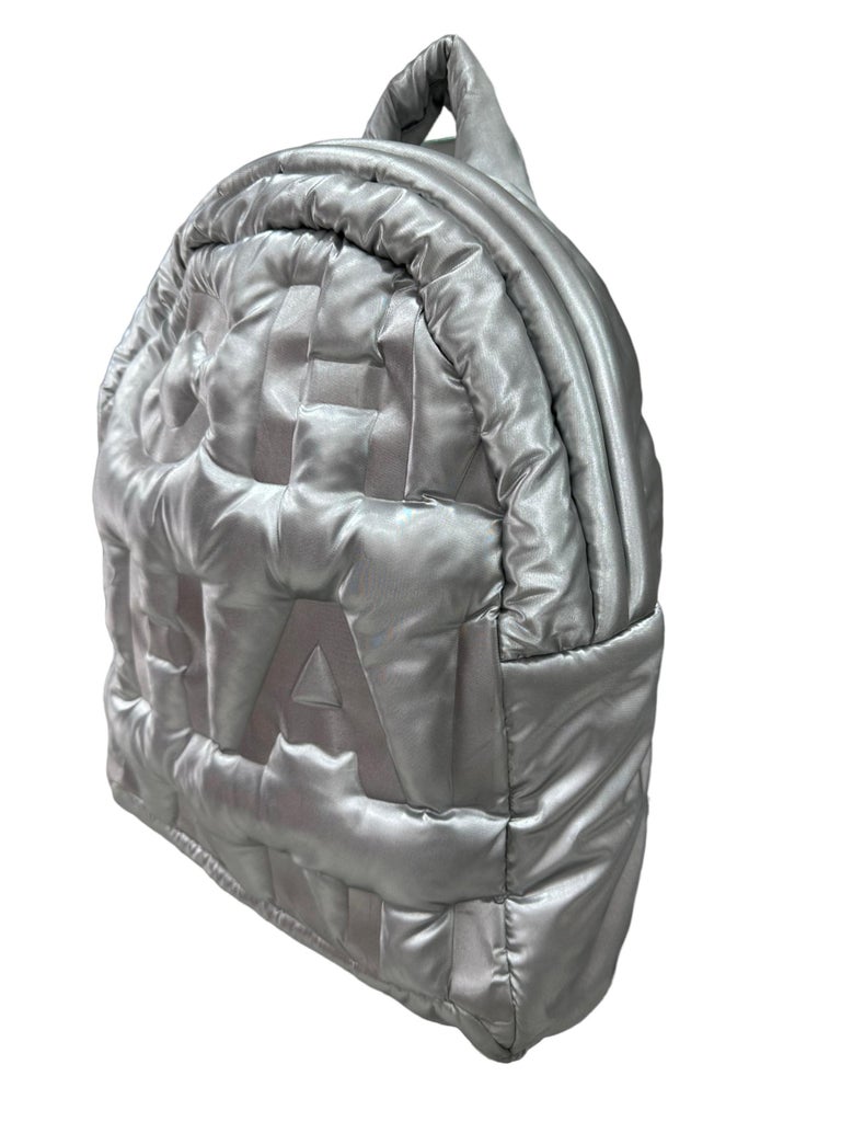 Chanel Doudone Silver Nylon and Fabric Backpack For Sale at 1stDibs
