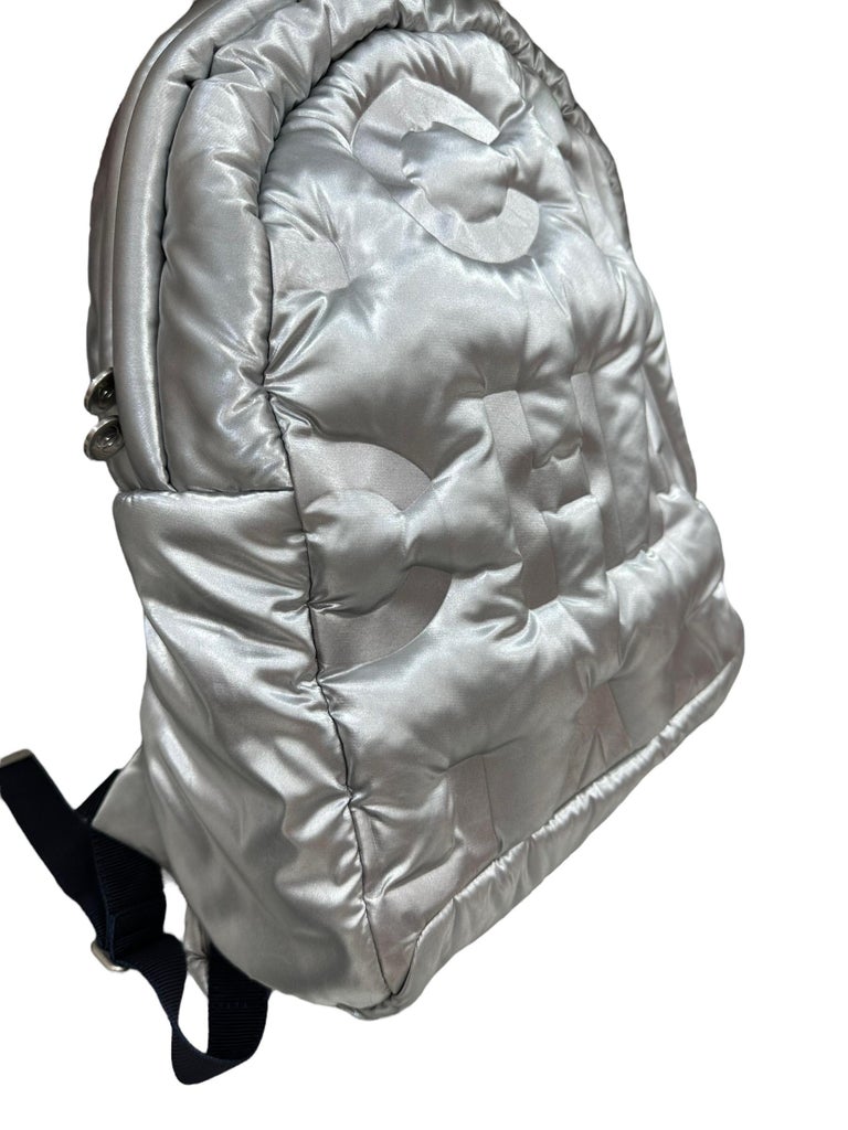 Chanel Doudone Silver Nylon and Fabric Backpack For Sale at 1stDibs