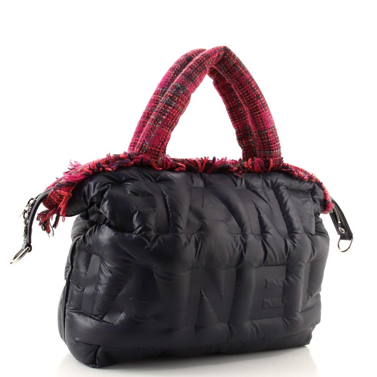 Chanel Doudoune Tote Embossed Nylon with Tweed Large For Sale at 1stDibs