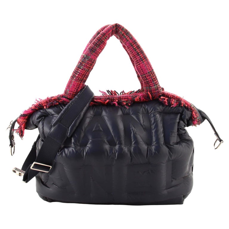 Chanel Doudoune Tote Embossed Nylon with Tweed Large For Sale at 1stDibs