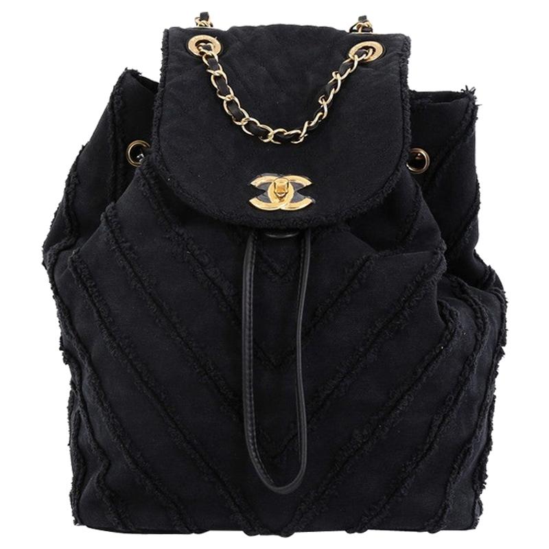 Chanel Drawstring Backpack Chevron Canvas Patchwork Medium at 1stDibs
