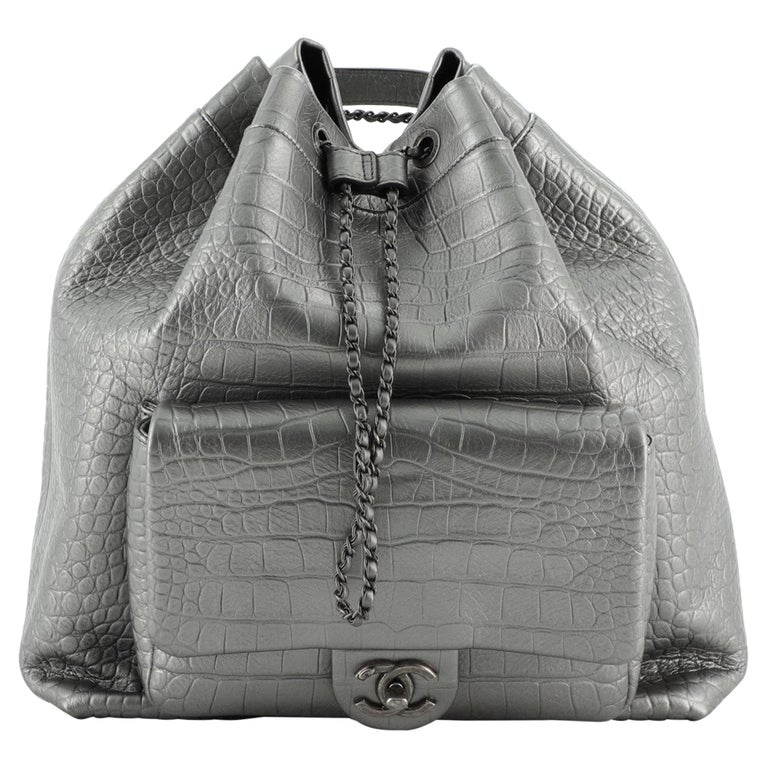 Chanel Drawstring Backpack Crocodile Embossed Calfskin Large at 1stDibs