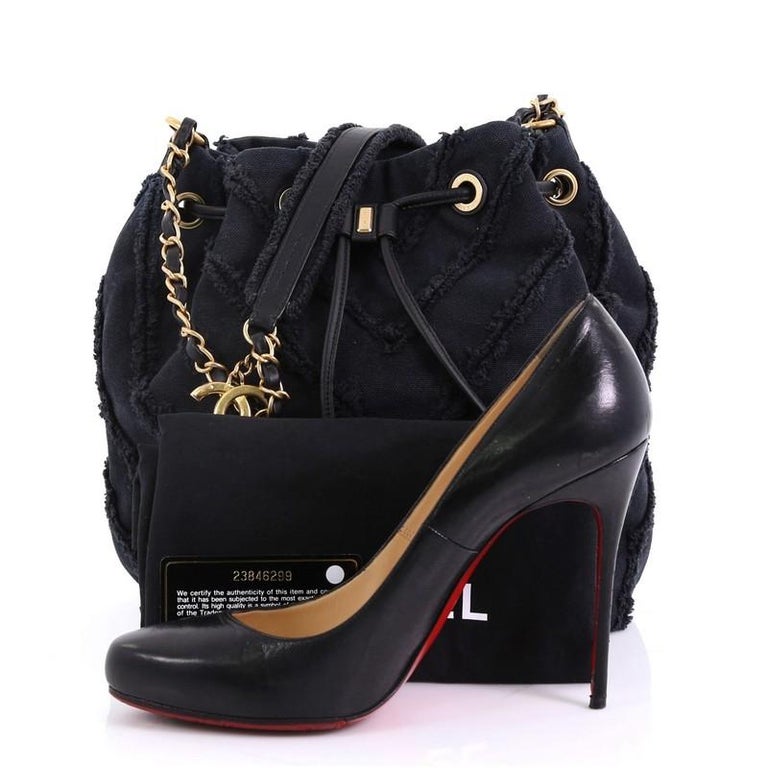 Chanel Drawstring Bucket Bag Chevron Canvas Patchwork Small at 1stDibs ...