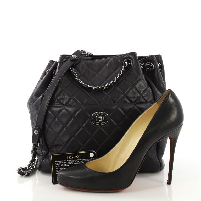 Chanel Drawstring CC Lock Bucket Bag Quilted Lambskin Small at 1stDibs ...
