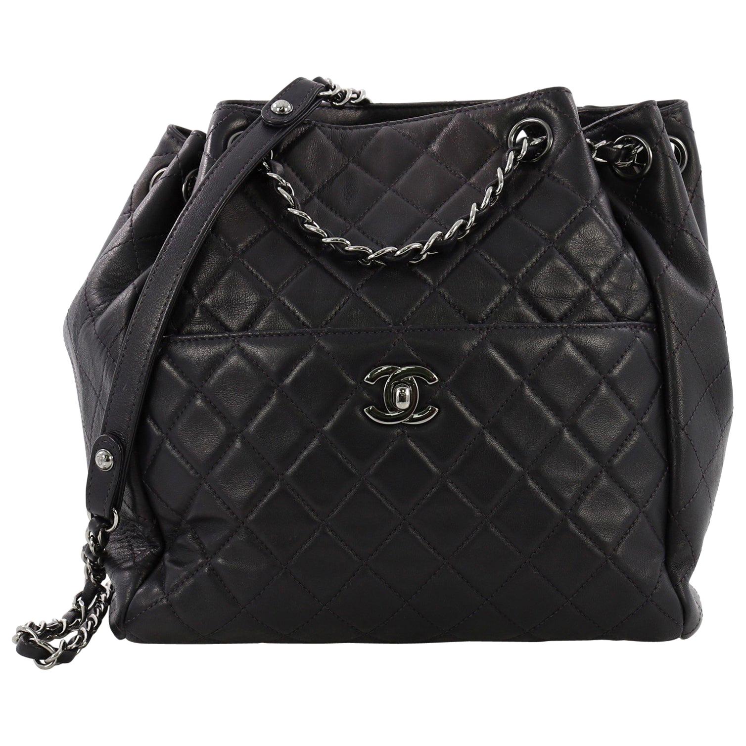 Chanel Drawstring CC Lock Bucket Bag Quilted Lambskin Small at 1stDibs ...