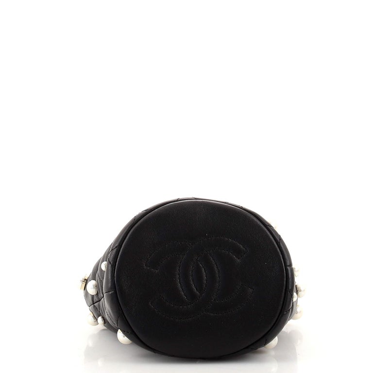Chanel Drawstring Round Bucket Bag Pearl Embellished Quilted Lambskin ...
