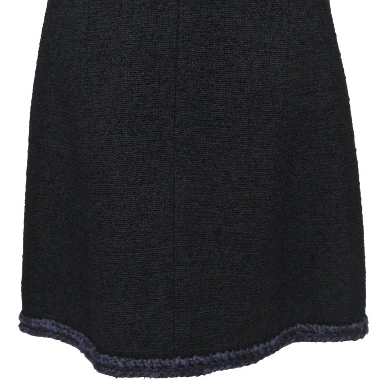 CHANEL Dress Tweed Black Navy Sleeveless Braided Trim Wool Silk Sz 42 ...