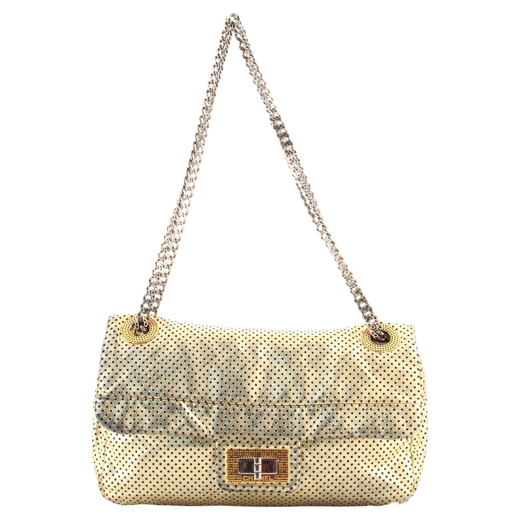 Chanel Taupe Red Perforated Leather Rolled Handle Flap Bag For Sale at ...