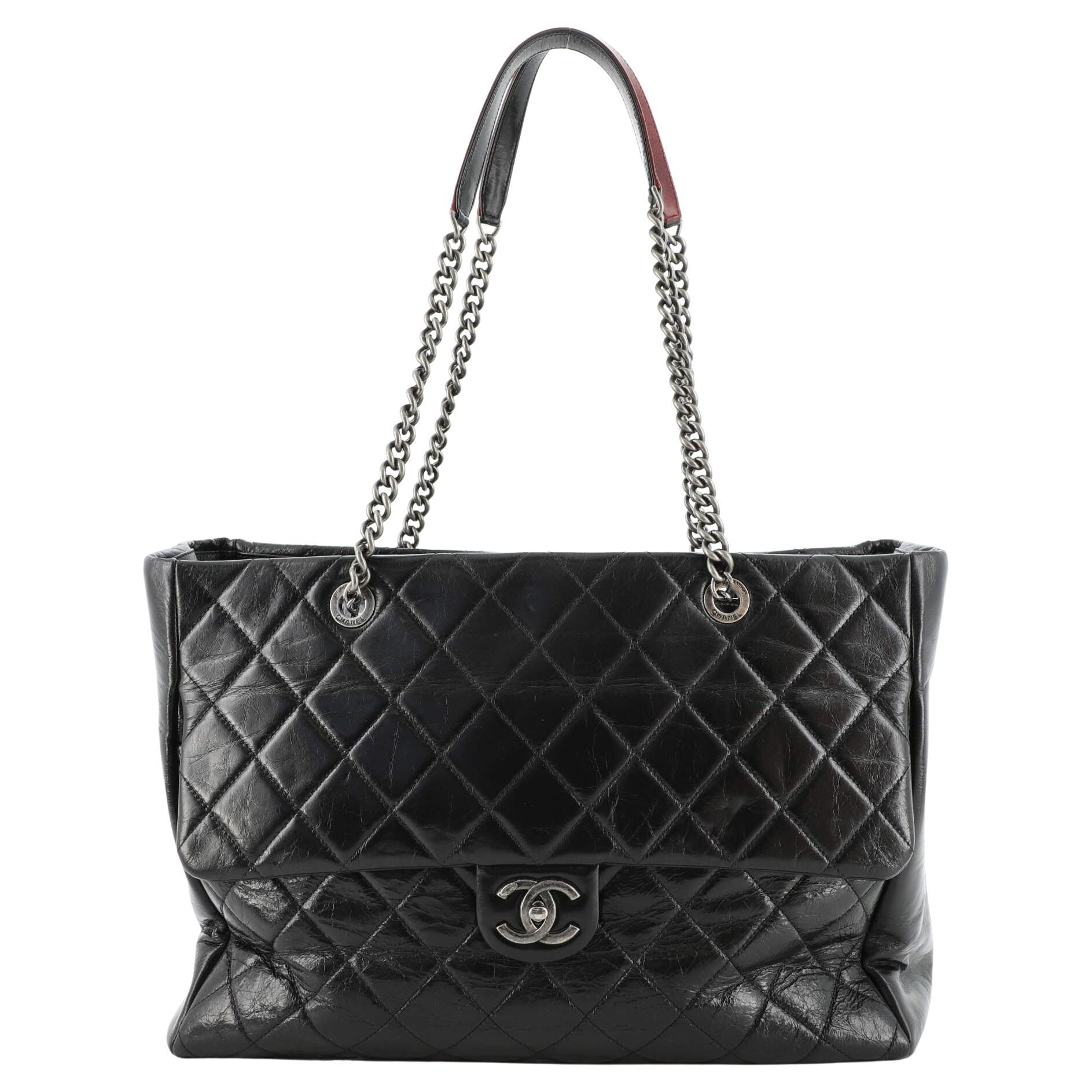 Chanel Duo Color Front Flap Shopping Tote Quilted Glazed Calfskin Large ...