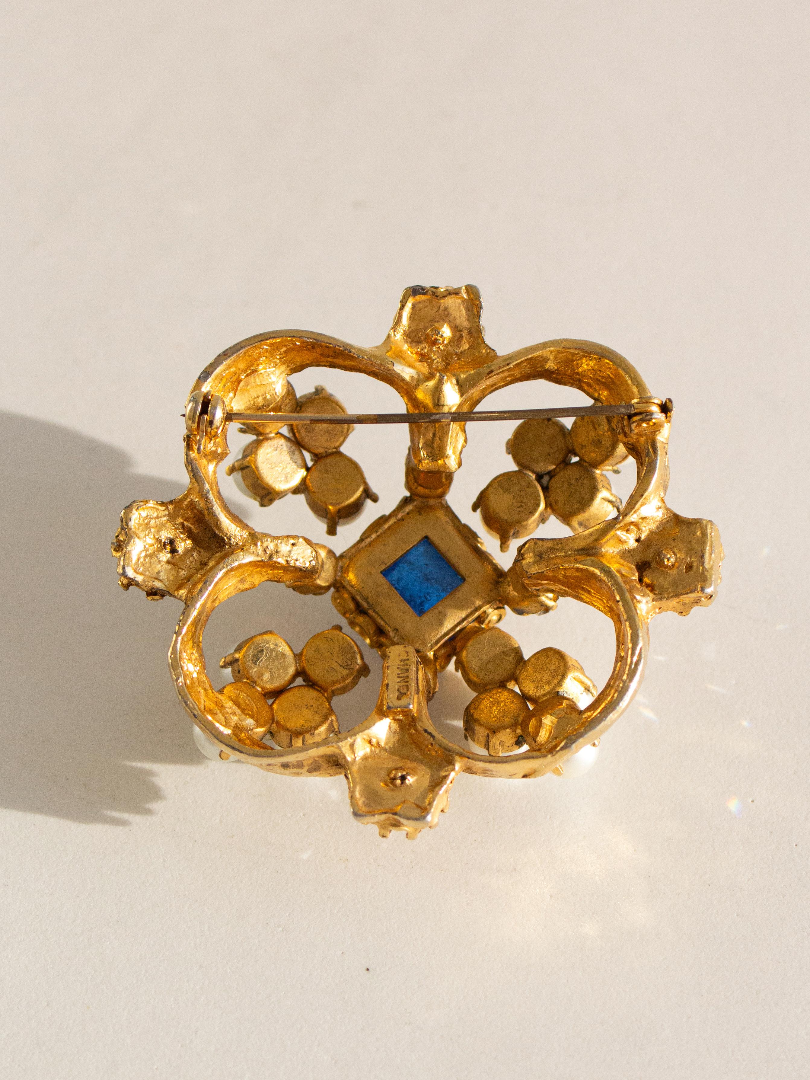 Chanel Early Signed 1950s Goossens Pearl Blue Pate De Verre Quatrefoil ...