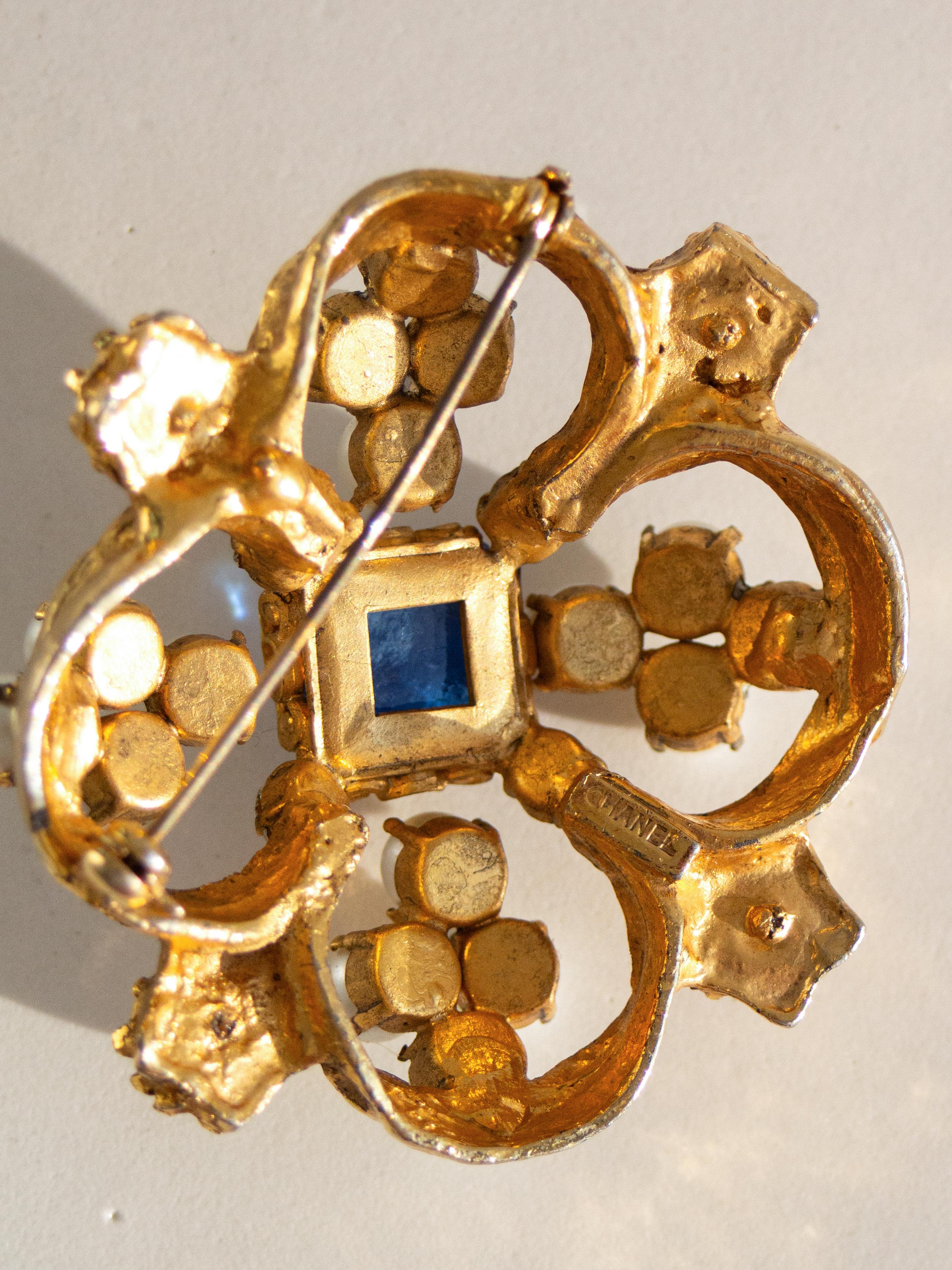 Chanel Early Signed 1950s Goossens Pearl Blue Pate De Verre Quatrefoil ...