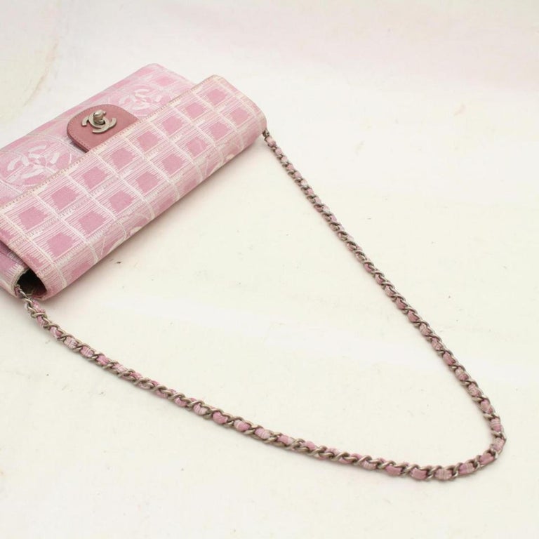 Chanel East West Chocolate Bar Chain Flap 869394 Pink Canvas Shoulder ...