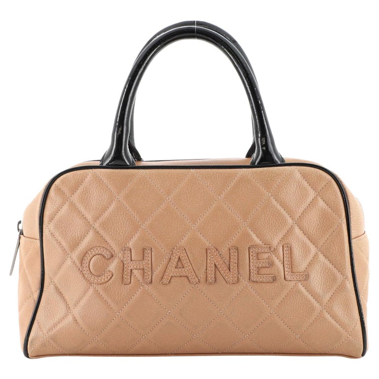 Chanel Embossed Logo Bowler Bag Quilted Caviar Small For Sale at 1stDibs