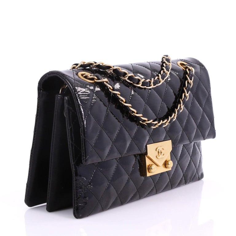 Chanel Envelope Lock 3 Bag Quilted Goatskin Patent Small at 1stDibs