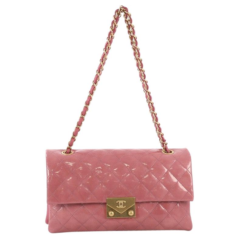 Chanel Envelope Lock 3 Bag Quilted Goatskin Patent Small at 1stDibs