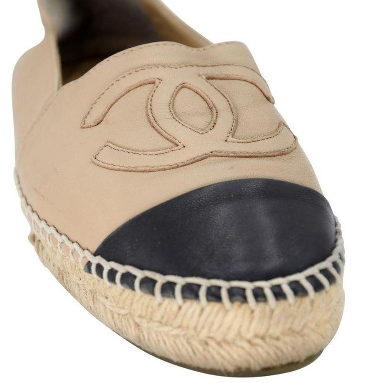 Chanel Espadrille 37 Large CC Monogram 37 Leather Cap Toe Flats CC ...