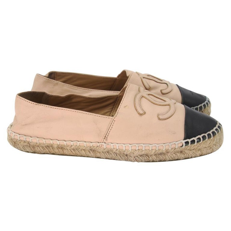 Chanel Espadrille 38 CC Leather Cap Toe Flats CC-0717N-0003 For Sale at ...
