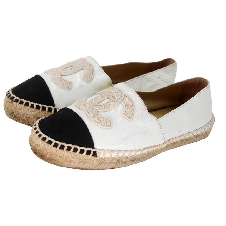 Chanel Espadrille Stacked 36 Patent Leather Cap Toe Flats CC-0712N-0011 ...