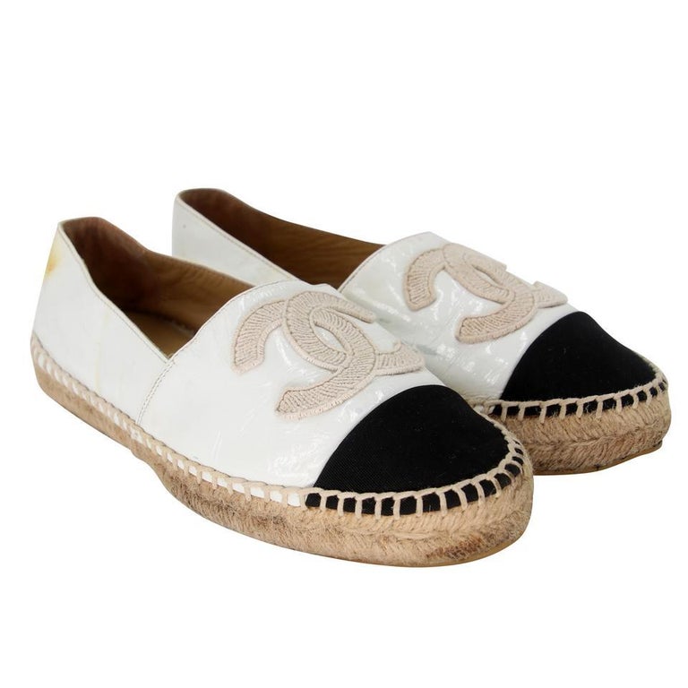 Chanel Espadrille Stacked 36 Patent Leather Cap Toe Flats CC-0712N-0011 ...