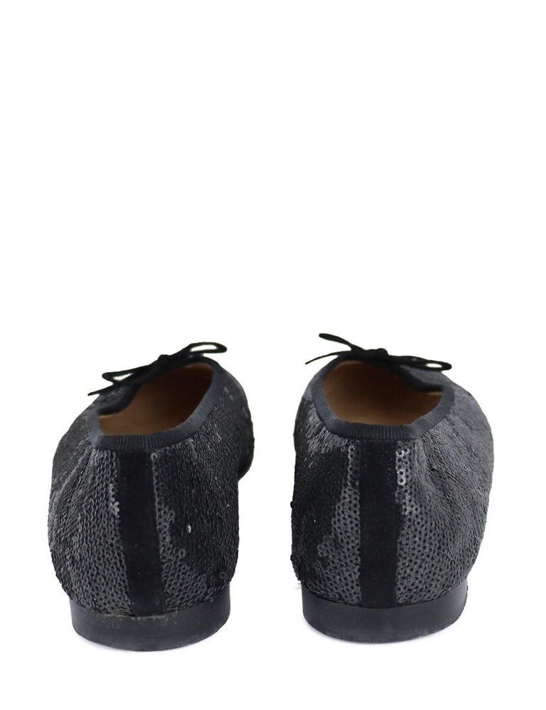 Chanel EU 40.5 Black Sequin Cap Toe Flats at 1stDibs
