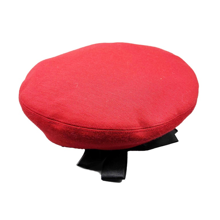 Chanel Excellent 1980s Vintage Black Bow Red Beret 84A -80s Medium Hat ...
