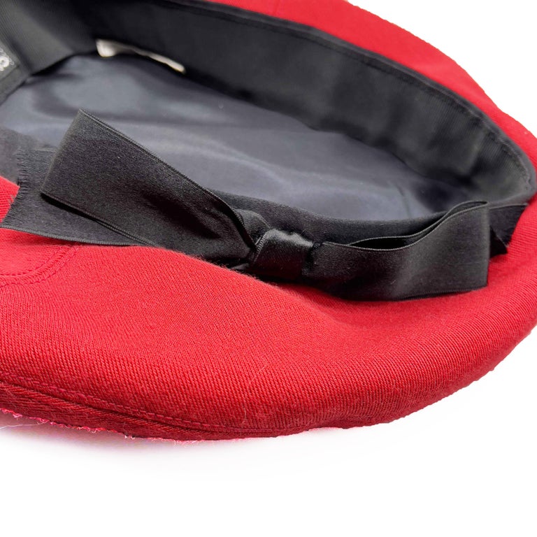 Chanel Excellent 1980s Vintage Black Bow Red Beret 84A -80s Medium Hat ...