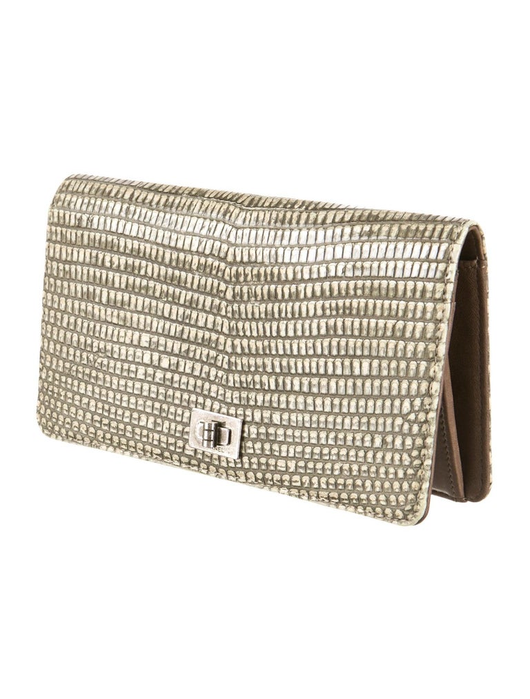 Chanel Exotic Lizard Skin Leather 2.55 Silver Envelope Evening Wallet ...