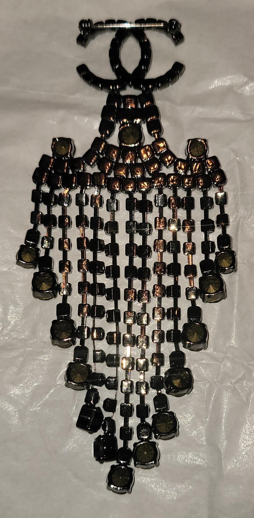 Chanel Extra Large Black Swarovski Crystal Pin/Brooch at 1stDibs