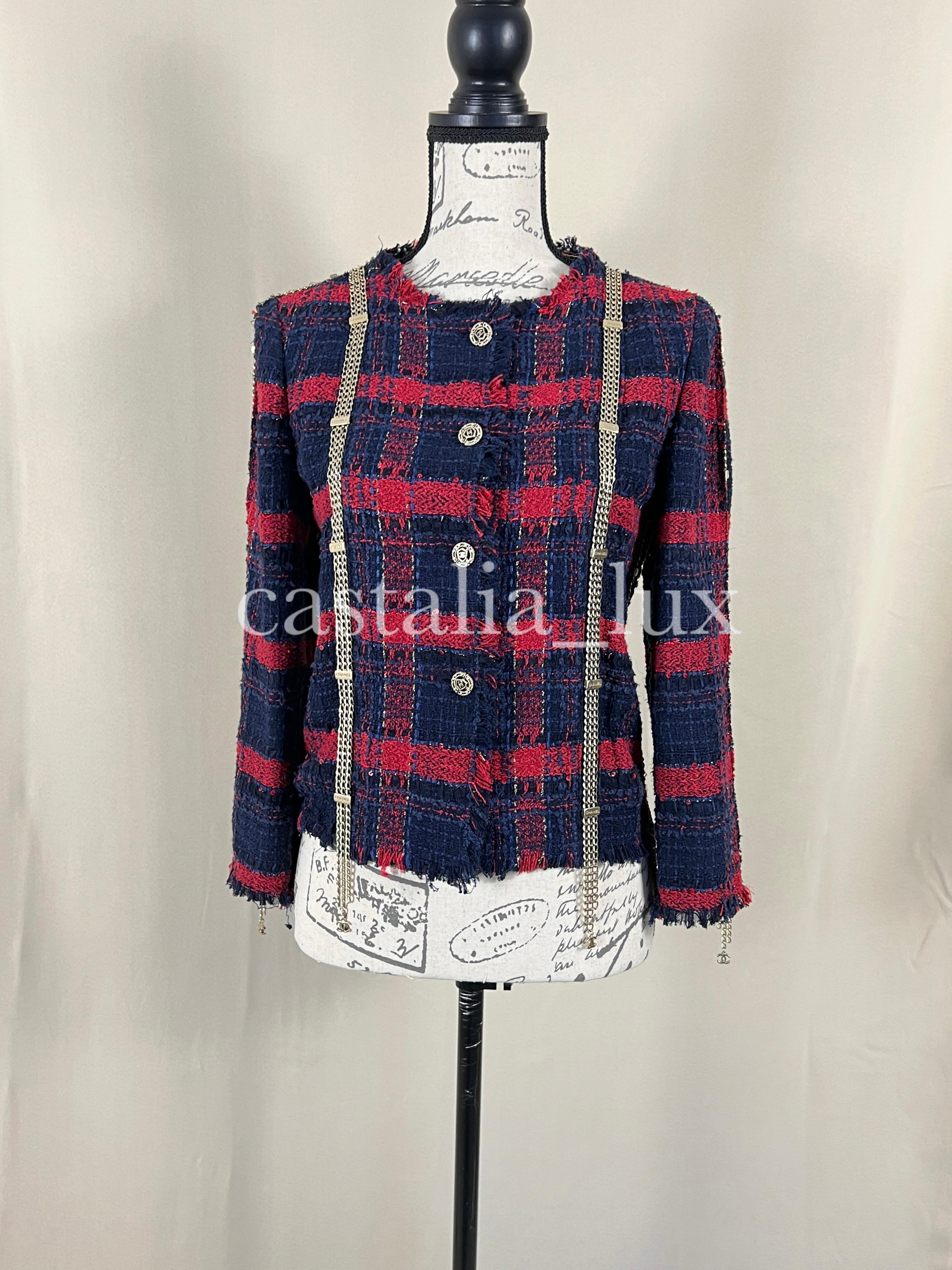 Chanel Extremely Rare Logo Chain Trim Tweed Jacket For Sale at 1stDibs