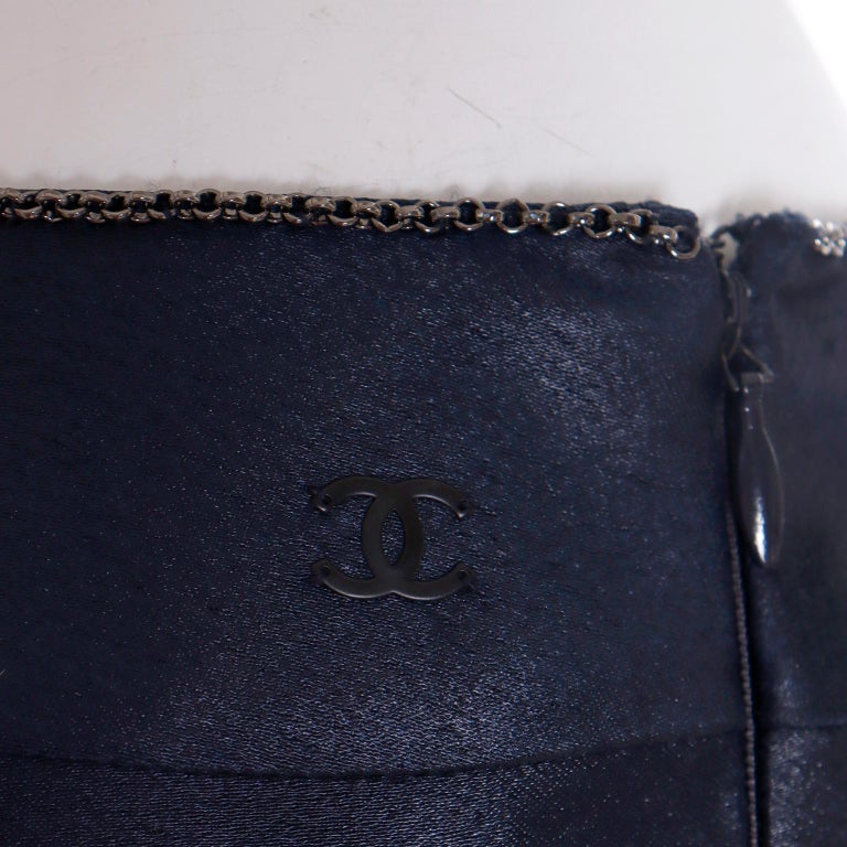 Chanel Fall 2000 Midnight Blue Satin Trousers With Wide Legs and Chain ...