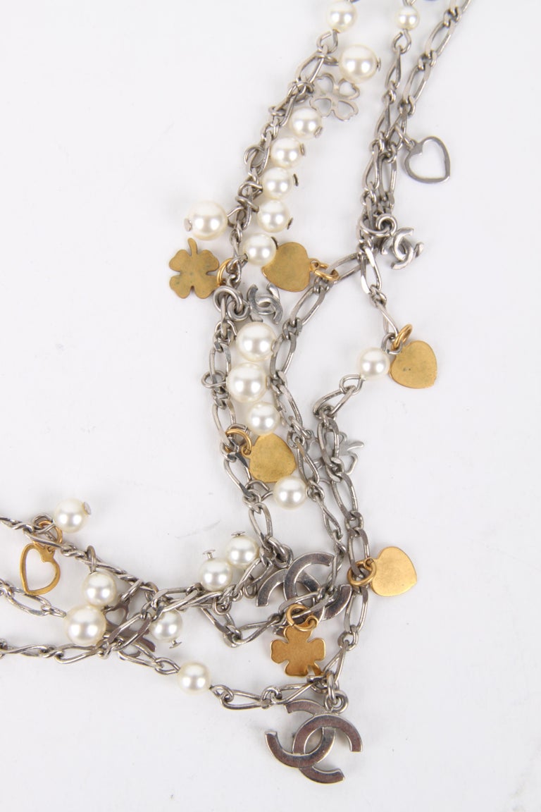 Chanel Fall/Winter 2007 Silver Gold Multi-Strand Chain Hearts Clover ...