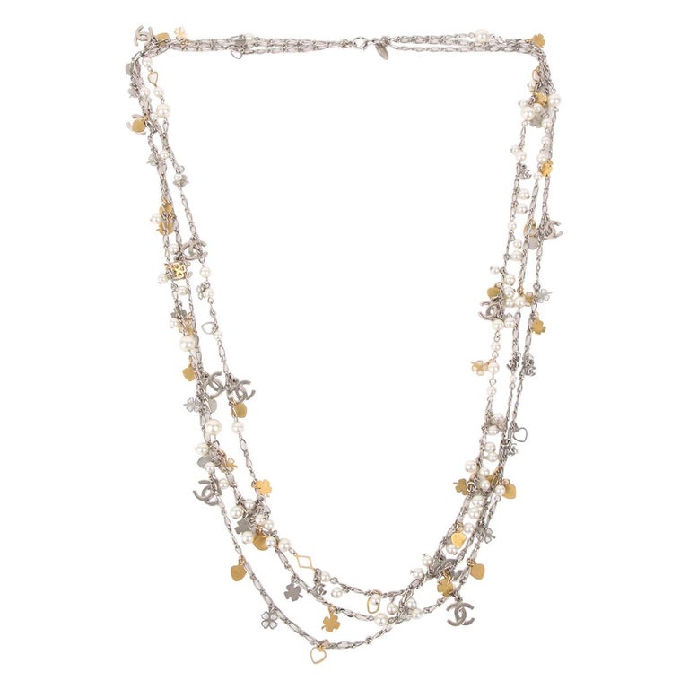 Chanel Fall/Winter 2007 Silver Gold Multi-Strand Chain Hearts Clover ...
