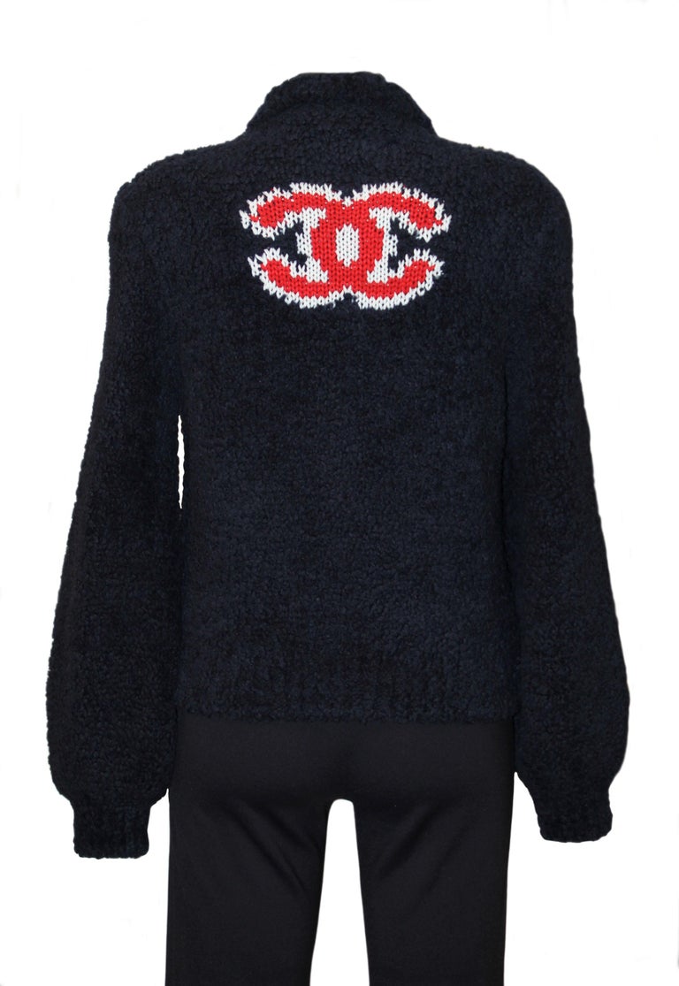Chanel Fall Winter 2019 / 2020 Collection CC Blue Teddy Knit Jacket at ...