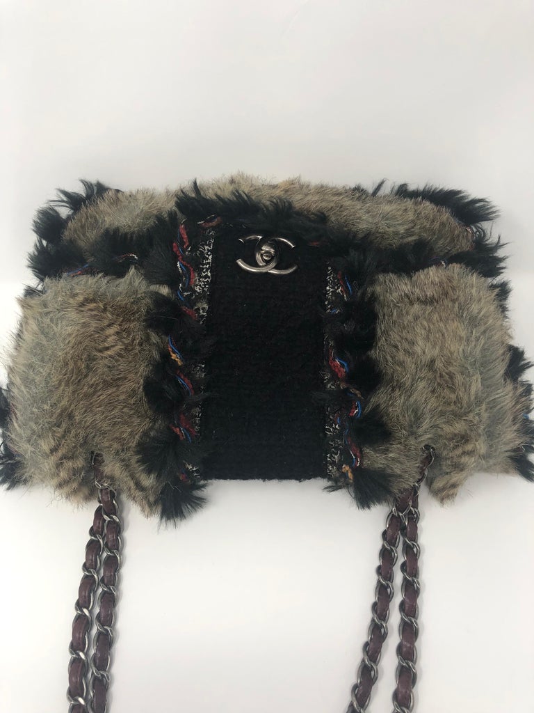 Chanel Fantasy Black Fur and Tweed Bag at 1stDibs