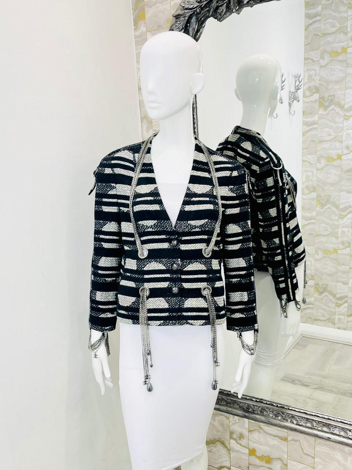 Chanel Fantasy Tweed Jacket With 'CC' Logo Chains and Pearls For Sale ...