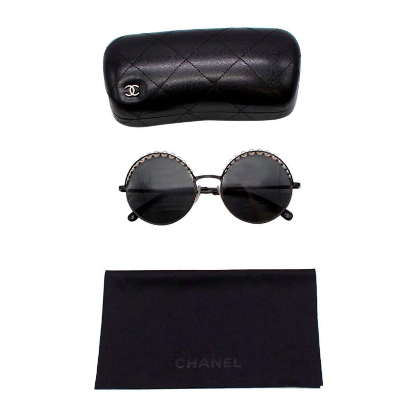 Chanel Faux-pearl Embellished Round-frame Sunglasses at 1stDibs