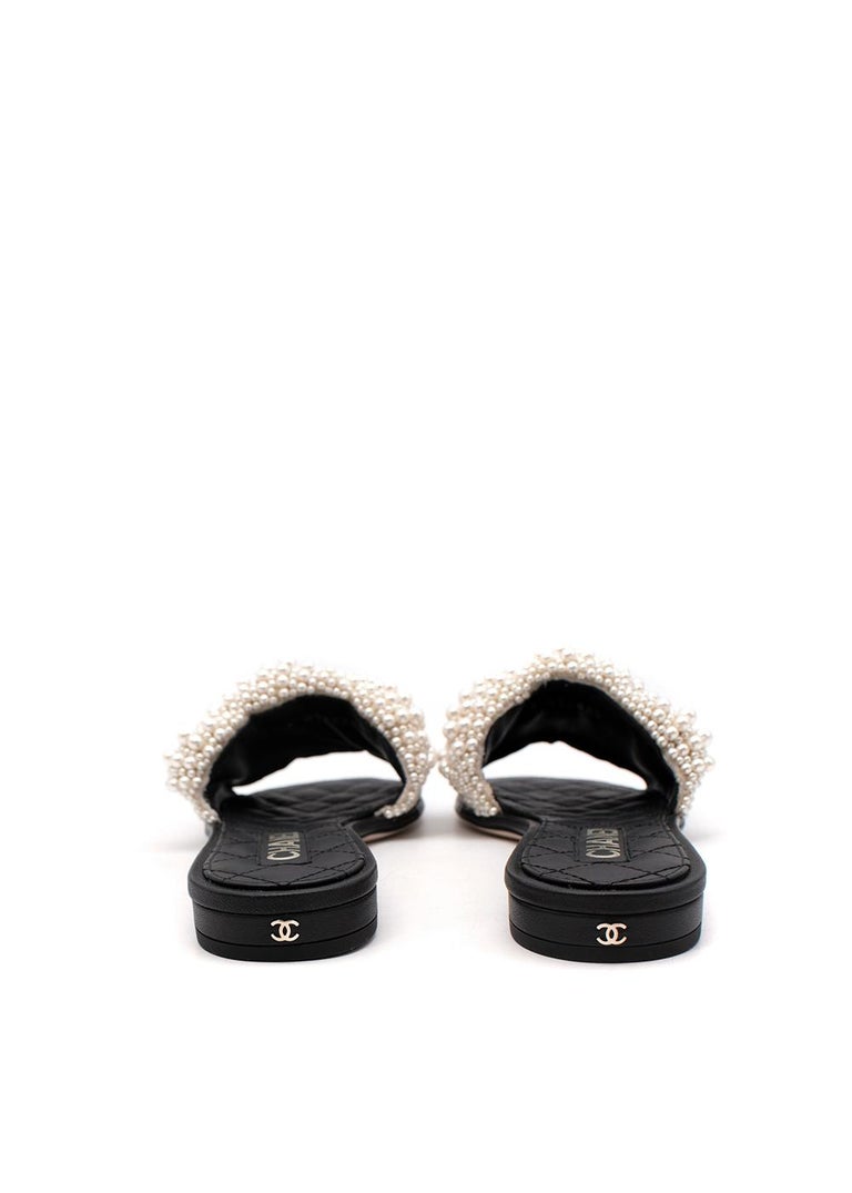 Chanel Faux-Pearl Embellished Sliders EU 37 For Sale at 1stDibs
